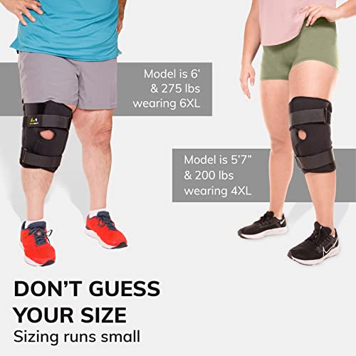 BraceAbility Plus Size Knee Brace with Hinges - Bariatric Compression Support for Obese Men and Women with Large Legs, Osteoarthritis, Patella Instability, Joint and Chronic Kneecap Pain Relief (9XL)