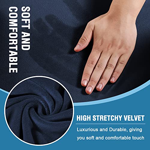 H.VERSAILTEX Sofa Cover 4 Piece T Cushion Sofa Slipcovers Thick Velvet Couch Cover Furniture Protector Stretch T Cushion Sofa Covers for 3 Cushion Couch with 3 Individual T Cushion Covers, Navy