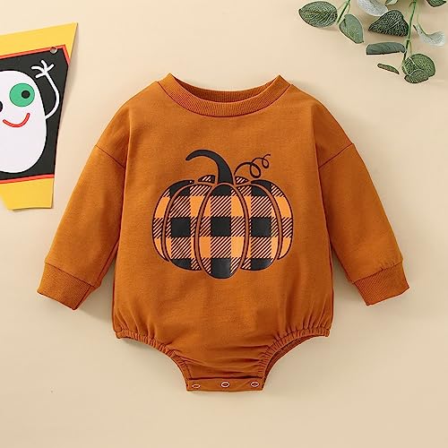Baby Halloween Outfit Toddler Pumpkin Sweatshirt Oversized Waffle Knit Sweater Bodysuit Pullover Baby Witch Sweatshirt Romper