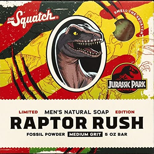 Dr. Squatch All Natural Bar Soap for Men with Medium Grit, Raptor Rush Jurassic Park