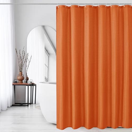 Gibelle Burnt Orange Shower Curtain, Waffle Weave Textured Fabric Shower Curtain for Bathroom - Soft Cloth & Hotel Spa Luxury, Water Repellent, Machine Washable, 72X72, Burnt Orange