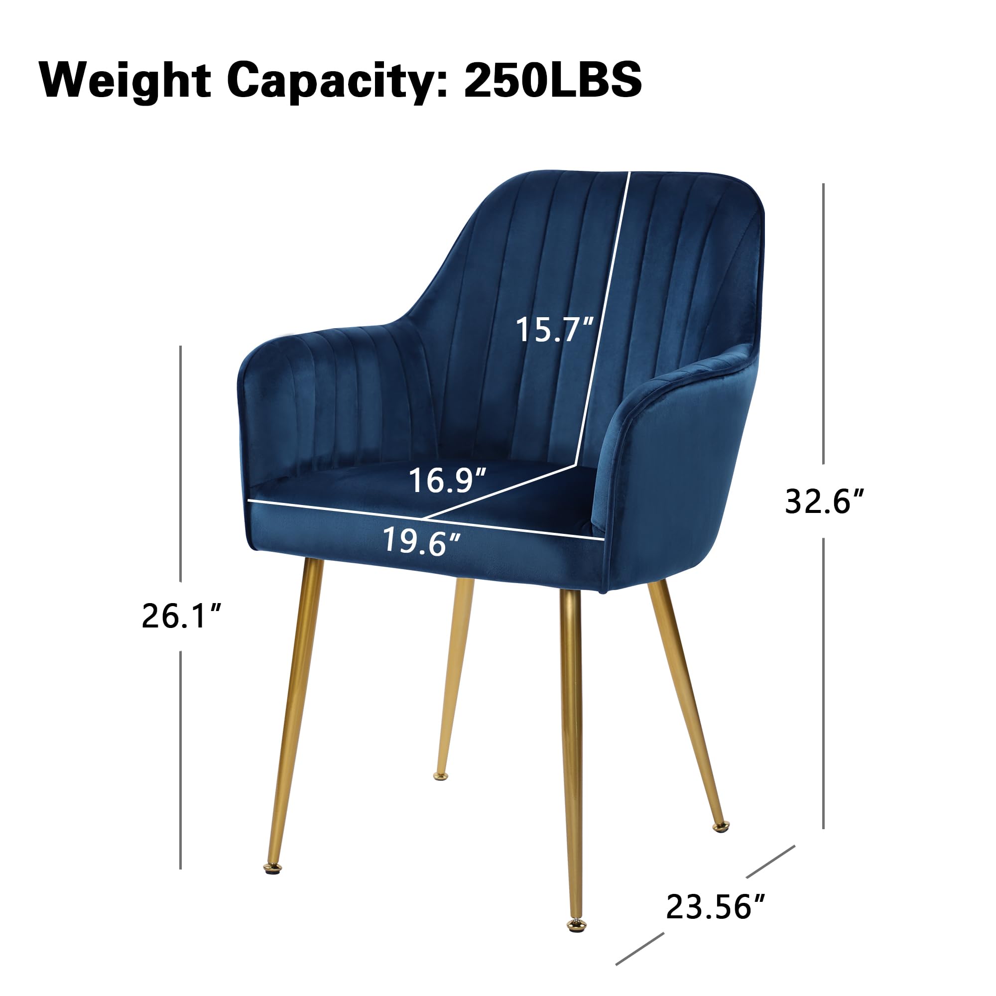 thksbought Set of 2 Velvet Dinning Chairs, Upholstered Accent Chairs with Gold Plating Legs for Living Room Chairs(Blue)