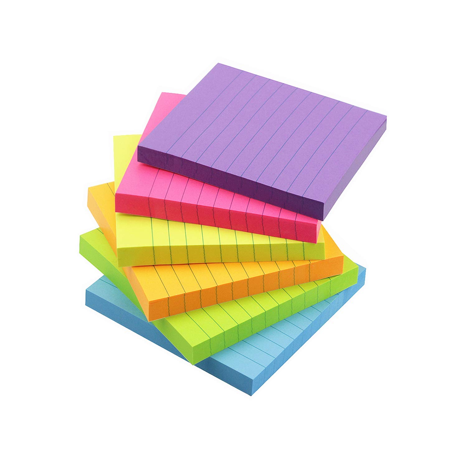 Early Buy 6 Bright Color Lined Sticky Notes Self-Stick Notes 3 in x 3 in, 100 Sheets/Pad, 6 Pads/Pack