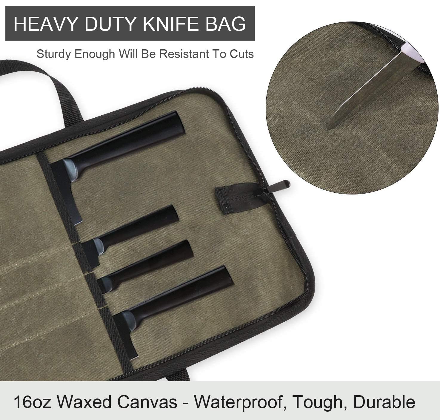 Ruibo Chef's Knife Roll Bag, Waxed Canvas Knife Carrying Case With Durable Handles, Portable Knife Roll Case For Working,4 Slots