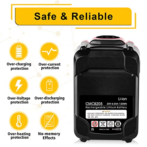 Upgraded DSANKE CMCB204 6000mAh 20V Lithium-ion Battery Replacement for Craftsman V20 Lithium Ion Battery CMCB204 CMCB204-2 CMCB202 CMCB202-2 CMCB201 Craftsman V20 Battery