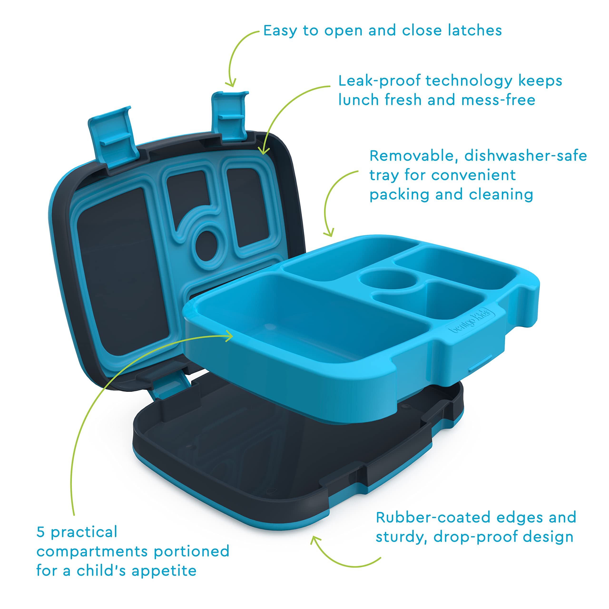 Bentgo® Kids Prints 5-Compartment Bento-Style Kids Lunch Box Set with Reusable Plastic Utensils (Dinosaur)