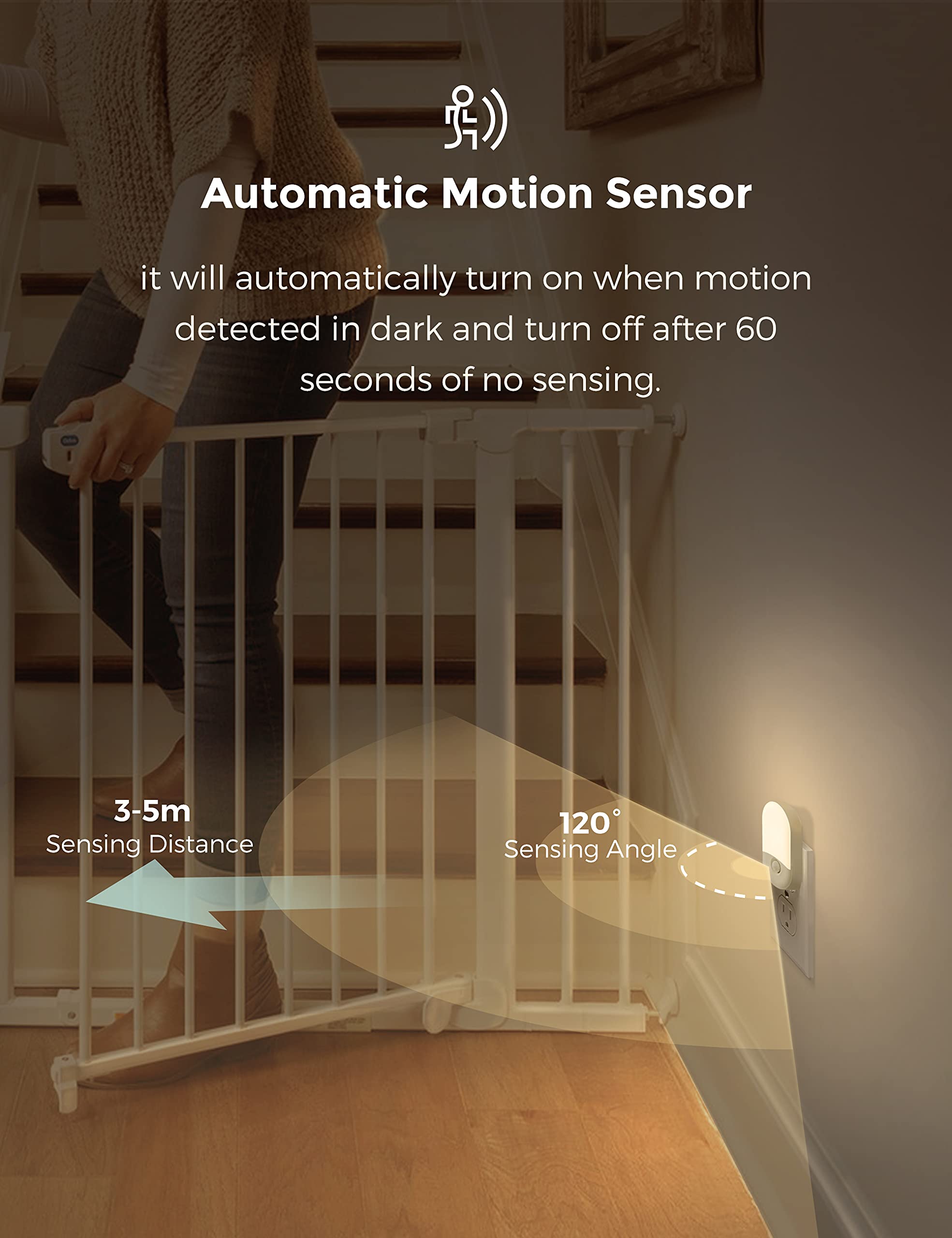 Motion Sensor Night Light Plug in, 2 Pack LOHAS Motion Activated Night Light Warm White 3000K, Dusk to Dawn Sensor, Adjustable Brightness, Plug Into Wall Night Light for Kids, Bathroom, Bedroom Light