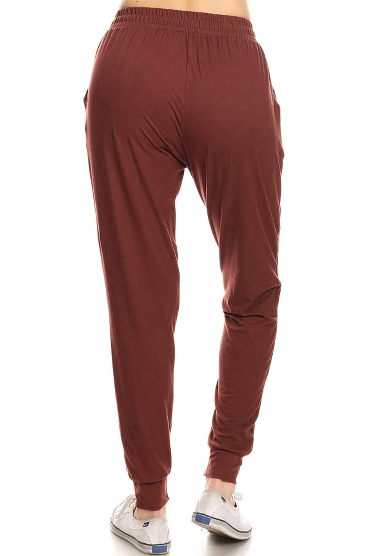 Leggings Depot Womens Relaxed fit Jogger Pants - Track Cuff Sweatpants with Pockets, Marsala, Large