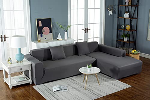 OQOPO 2/3/4 Seater Stretch Sectional Sofa Cover L Shaped Sofa Cover,Easy to Use Non-Slip Furniture Protector Sofa Cover for Living Room,2+4 Seater,Blue
