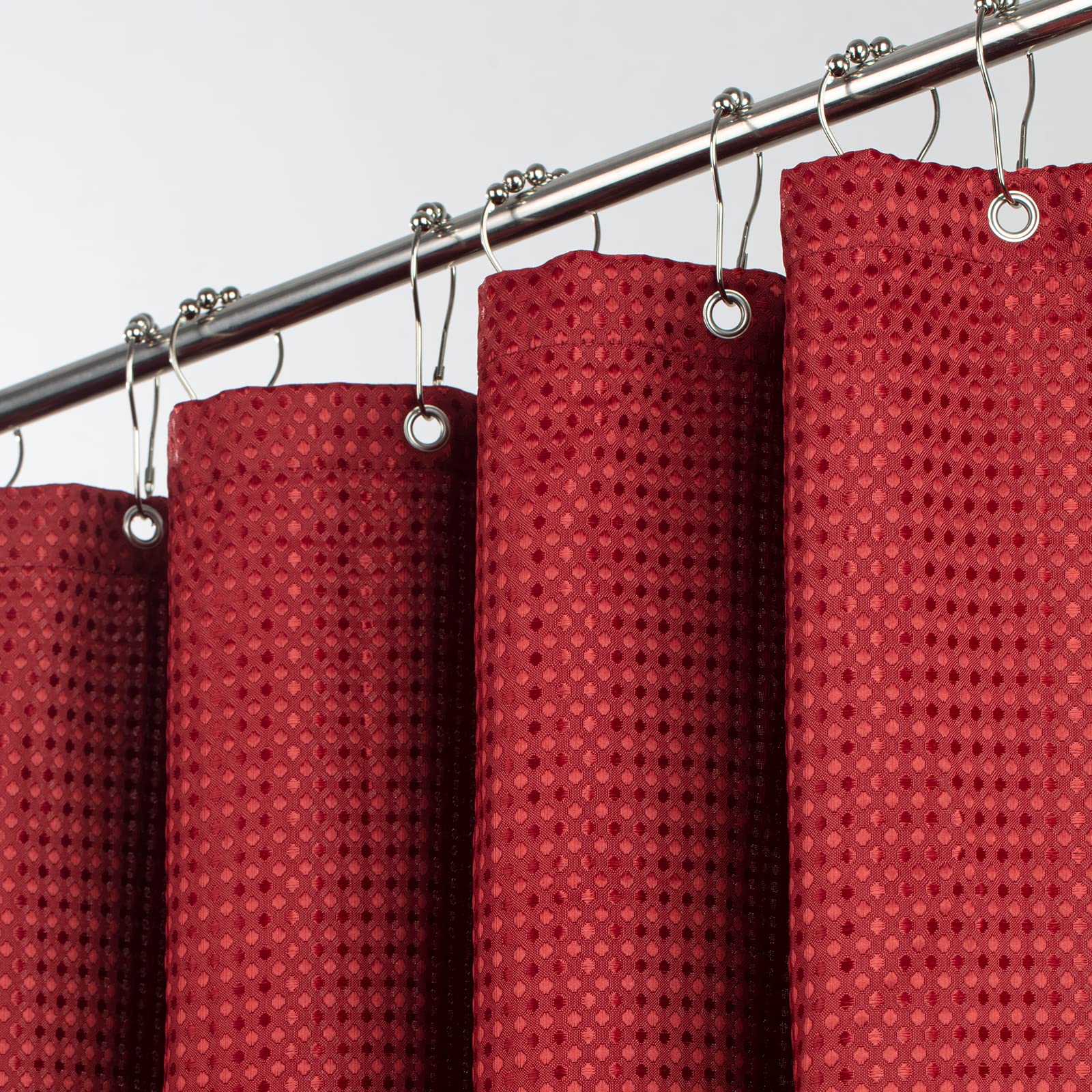 WOHEWREY Shower Curtain, Waterproof Waffle Fabric Shower Curtain, 72 * 78 Inch Shower Size, with 12 Hooks, Weighted Long Hem, Machine Washable, Suitable for Home Hotel Bathroom Shower Curtain Set Red