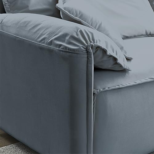 Suheww 79” Velvet Sofa Set 2 Piece, Modular Sectional 3-Seater Futon Couch Set, Living Room Furniture Set with 4 Pillows, Grey Blue