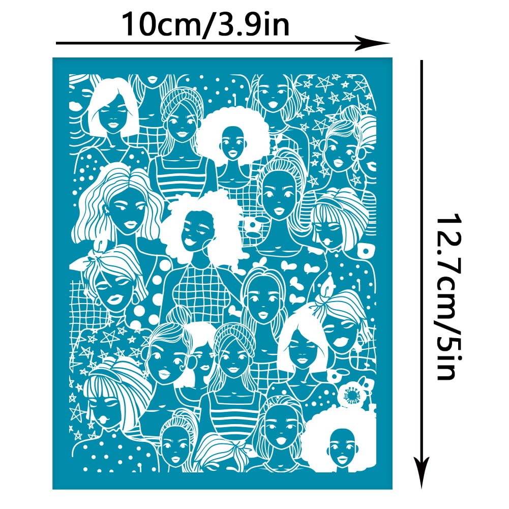 OLYCRAFT 4x5 Inch Woman Crowd Clay Stencils Fashionable Woman Silk Screen for Polymer Clay Star Silk Screen Stencils Mesh Transfer Stencils for Polymer Clay Jewelry Making