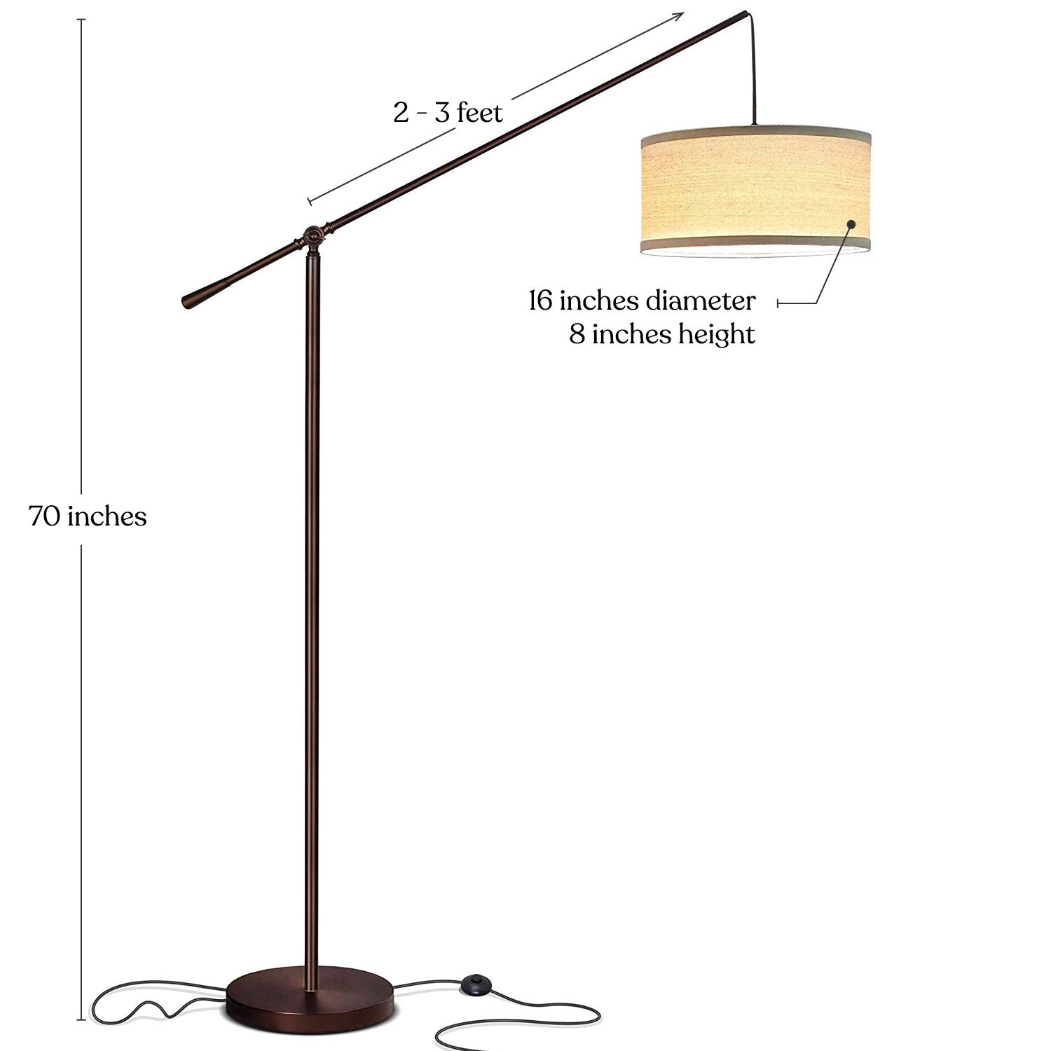 Brightech Hudson 2 - LED Floor lamp, Tall Lamp with Sturdy Base, Contemporary Arc Lamp for Living Rooms & Offices, Great Living Room Décor, Mid Century Modern Lamp for Bedroom - Rubbed Bronze