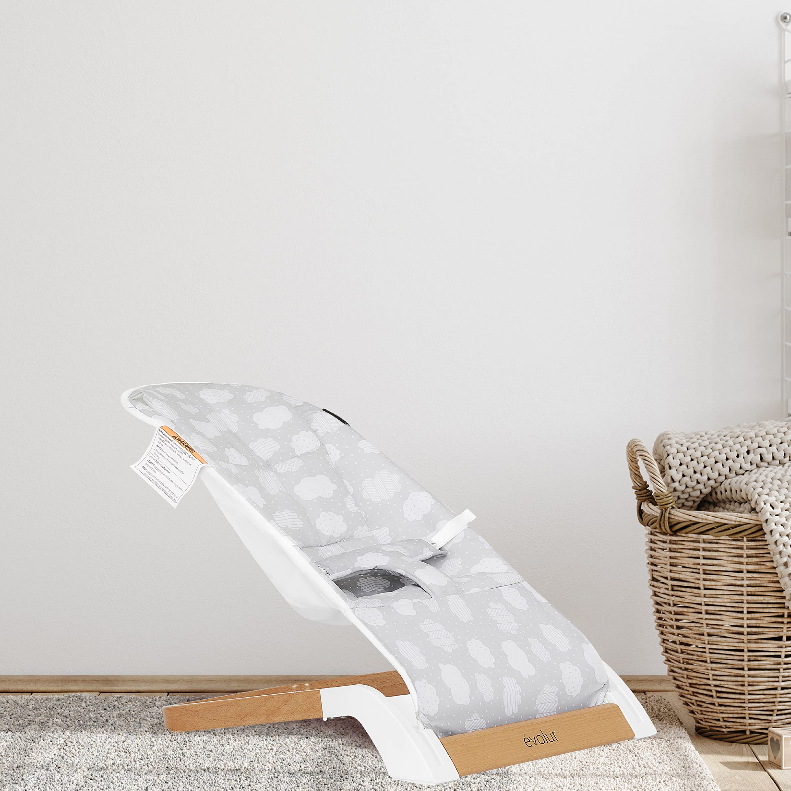 Evolur Koko Portable Infant Bouncer in Grey, Breathable Fabric, Removable Seat Cover, Easy to Clean Baby Bouncer