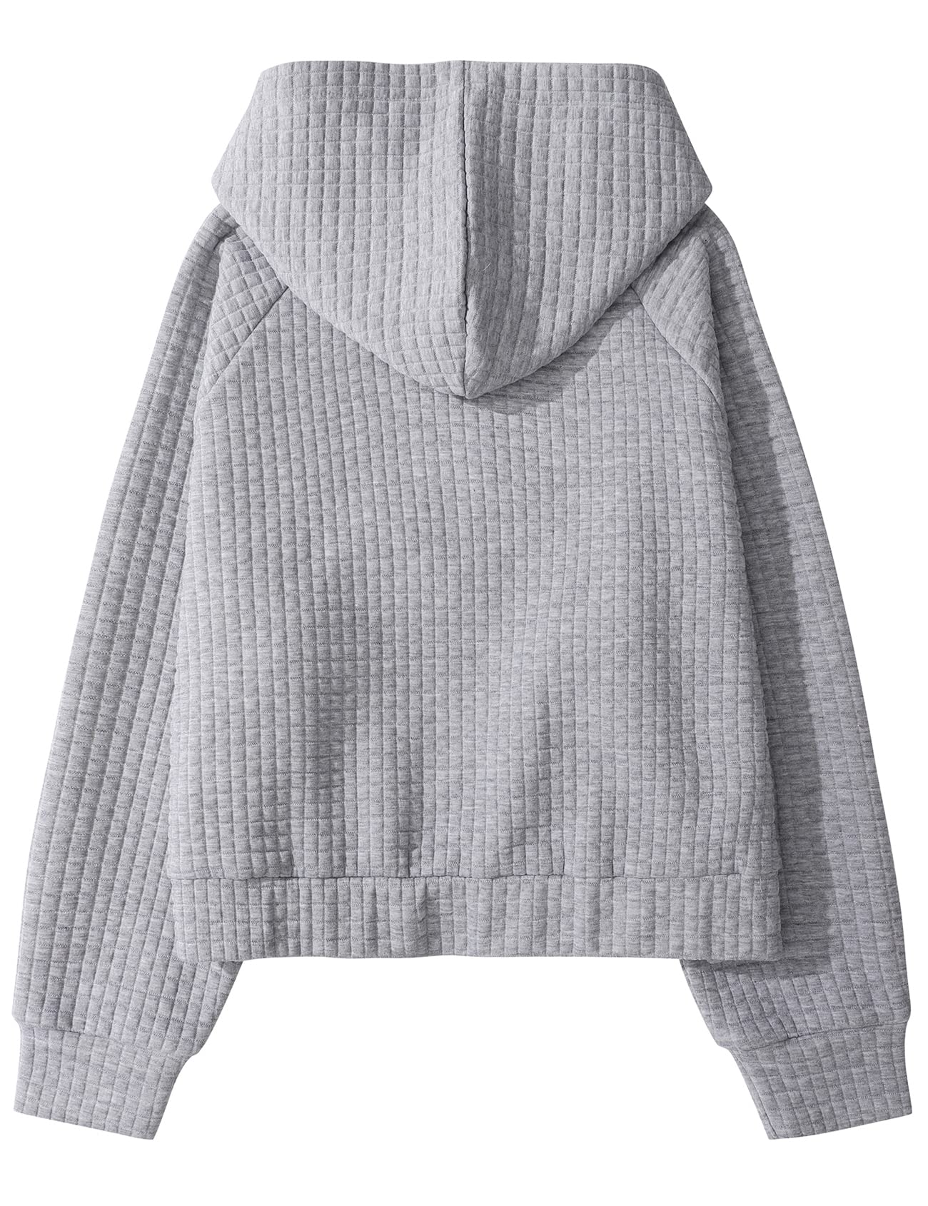 Gihuo Hoodies for Women Casual Waffle Cropped Sweatshirt Long Sleeve Drop Shoulder Drawstring Pullover Trendy Tops 2 Pockets (LightGrey-M)