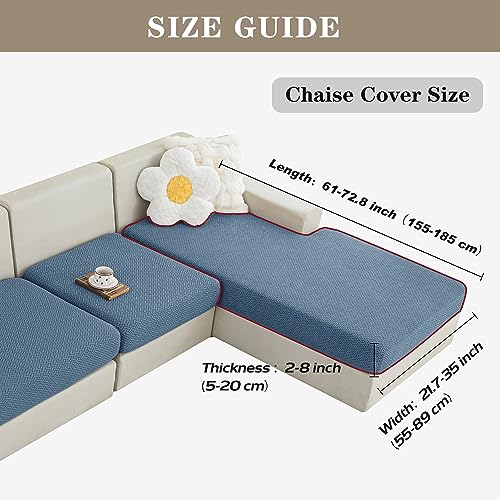 Jin Le 2 PCS Couch Cushion Covers for Sectional Sofa (3 Seater + 1 Chaise, Blue) Jacquard Chaise Anti-Slip with Elastic Bottom and Ties