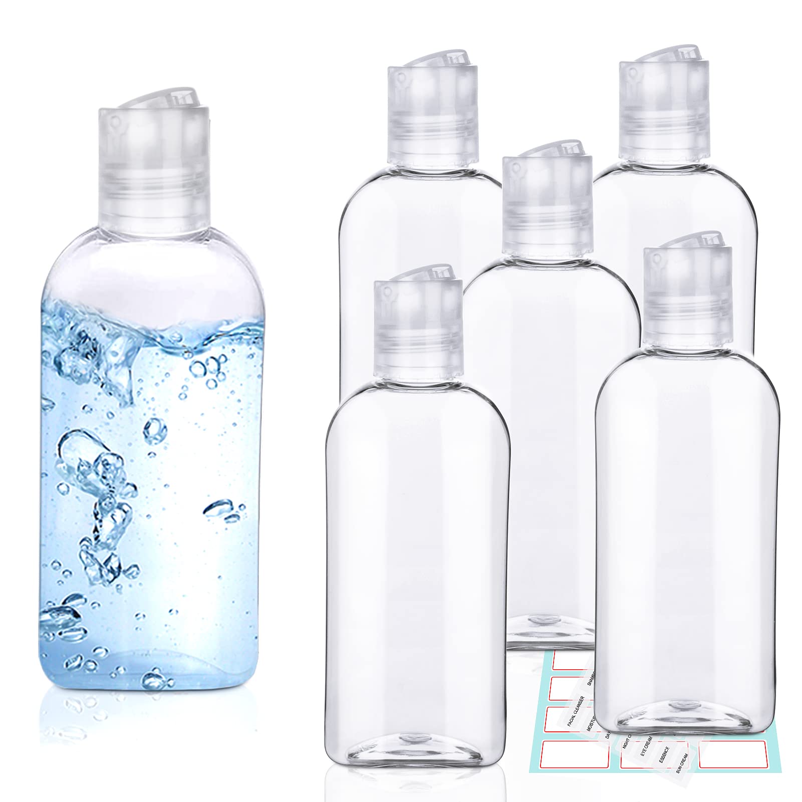 Kitchen GIMS Clear Plastic Empty Squeeze Bottles with Disc Top Caps 6 Pack 4 oz Travel Bottles TSA Approved Leak Proof Plastic Travel Bottles for Shampoo, Conditioner & Lotion