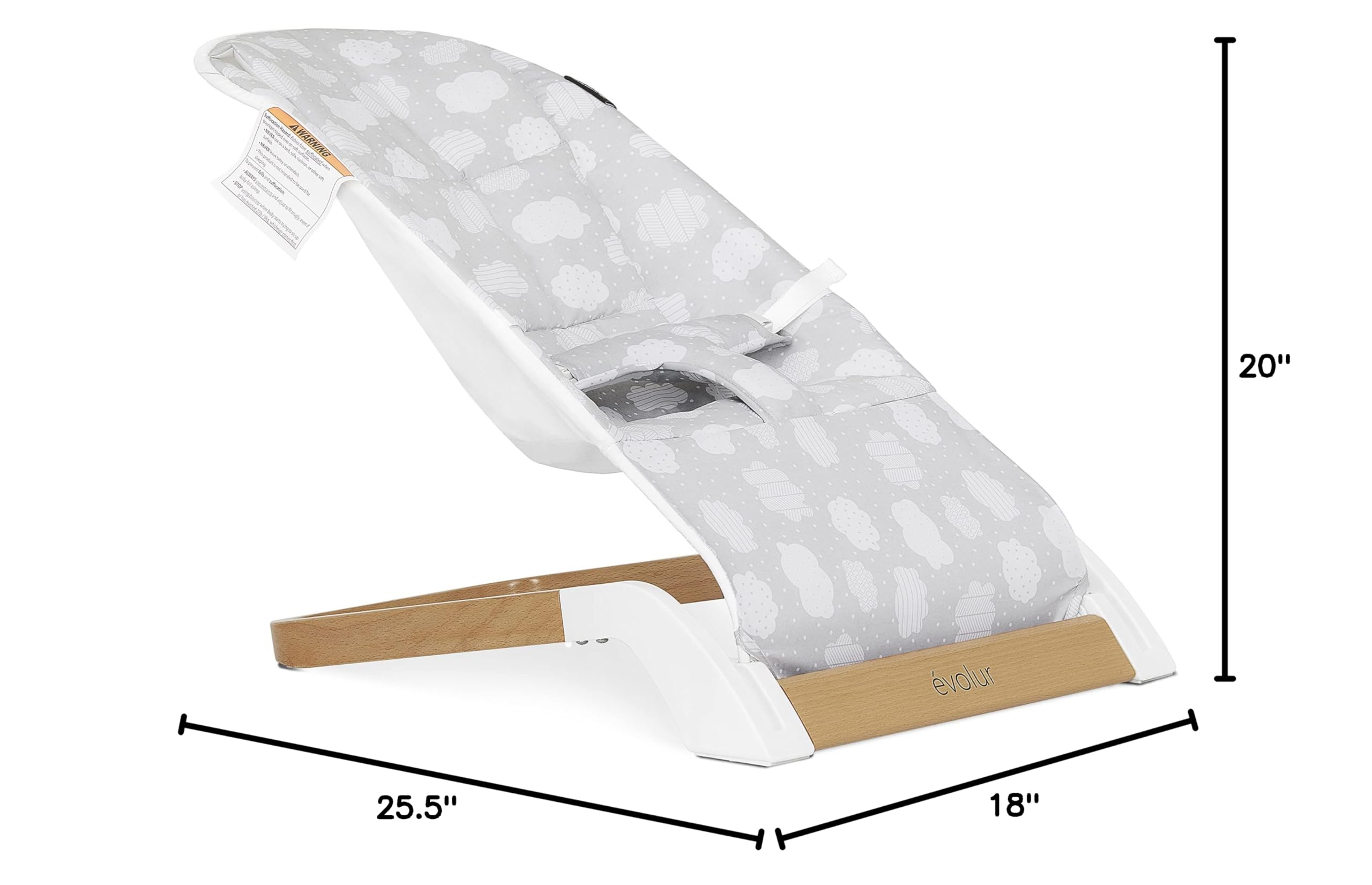Evolur Koko Portable Infant Bouncer in Grey, Breathable Fabric, Removable Seat Cover, Easy to Clean Baby Bouncer