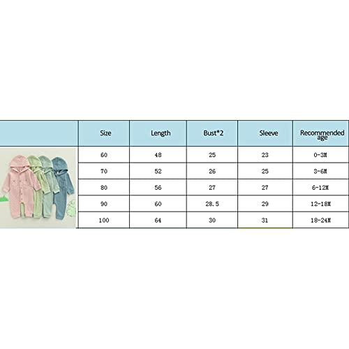 NANYKNIGHTY Toddler Baby Boy Girl Romper Unisex Infant Clothes Waffle Fabric Solid Long Sleeve Buttons Hooded Jumpsuit One-piece (Pink, 6-12 Months)
