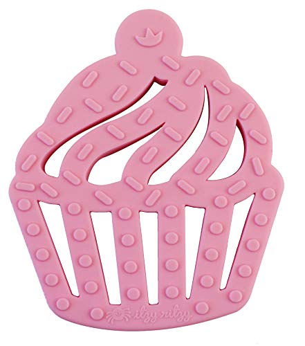 Itzy Ritzy Silicone Baby Teether – BPA-Free Infant Teether with Easy-to-Hold Design & Textured Back Side to Massage & Soothe Sore, Swollen Gums - Teething Toy for 3 Months & Up - Cupcake