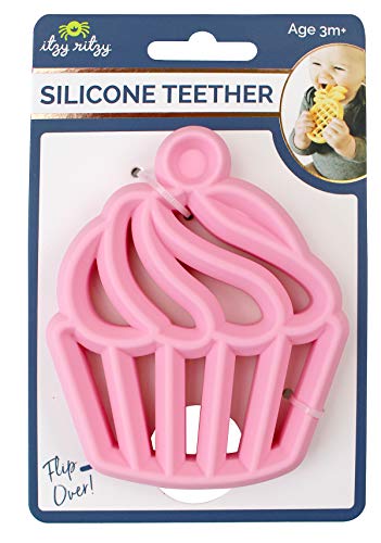Itzy Ritzy Silicone Baby Teether – BPA-Free Infant Teether with Easy-to-Hold Design & Textured Back Side to Massage & Soothe Sore, Swollen Gums - Teething Toy for 3 Months & Up - Cupcake