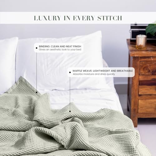 Salt Earth GOTS Certified 100% Organic Cotton Throw Blanket, 55" X 60" Waffle Blankets & Throws for Bed, Throw Blanket for Couch, Modern & Cozy Blanket, All Season, Comfy & Soft Blankets (Sea Foam)