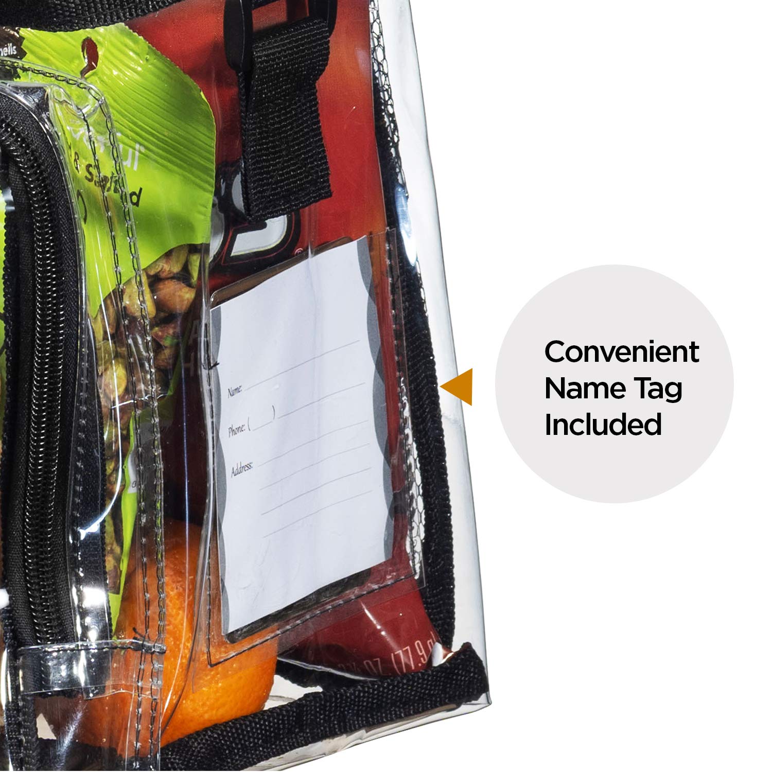 SP HOME GOODS Stadium Approved Clear lunch Bag {Large} with Adjustable Strap, Front Storage Compartment, and Mesh Pockets (Black, Large)