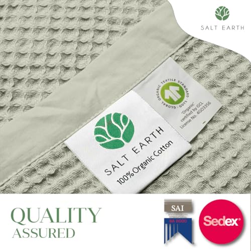 Salt Earth GOTS Certified 100% Organic Cotton Throw Blanket, 55" X 60" Waffle Blankets & Throws for Bed, Throw Blanket for Couch, Modern & Cozy Blanket, All Season, Comfy & Soft Blankets (Sea Foam)