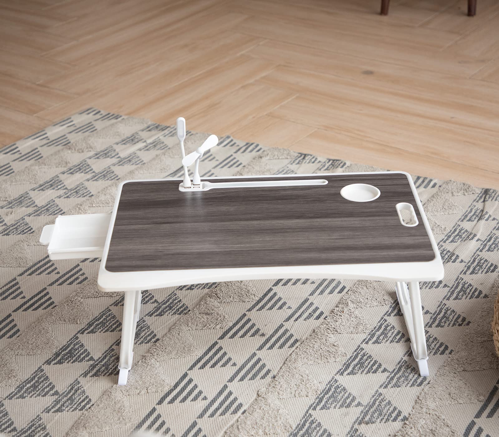 Tiovo Laptop Bed Desk, Portable Bed Table 4 USB Ports Laptop Stand Bed Lap Desk Tray Table with Foldable Legs Storage Drawer for Home Bed Couch Floor, Gray