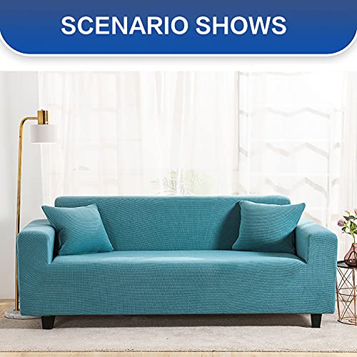 TVPFM Jacquard Furniture Protector, 2 Seater 3 Seater Elastic Bottom Sofa Cover Soft Stretch Sofa Slipcover for Living Room Pets Cat Dog-Blue B-4 Seater