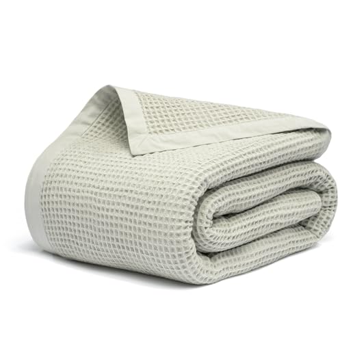 Salt Earth GOTS Certified 100% Organic Cotton Throw Blanket, 55" X 60" Waffle Blankets & Throws for Bed, Throw Blanket for Couch, Modern & Cozy Blanket, All Season, Comfy & Soft Blankets (Sea Foam)