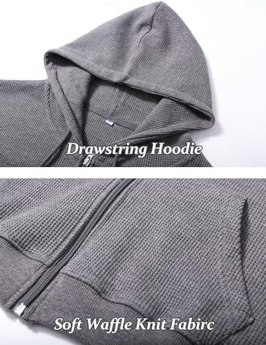 Flygo Women's Waffle Knit Hoodie Cropped Zip Up Hooded Sweatshirts Jacket with Kanga Pocket(Darkgrey-S)