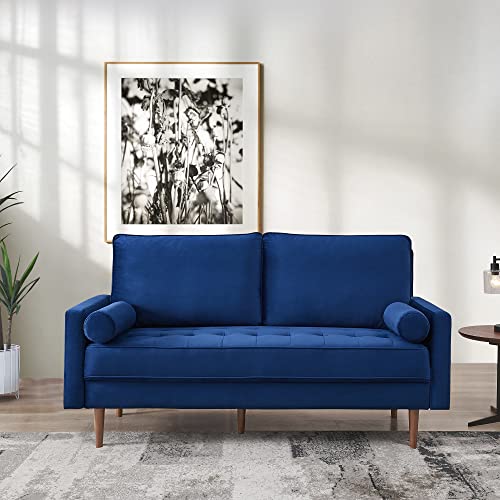 HomePop 3 Seater Velvet Sofa, Modern Couches for Living Room,Small Spaces, Dorm, Apartment, Blue
