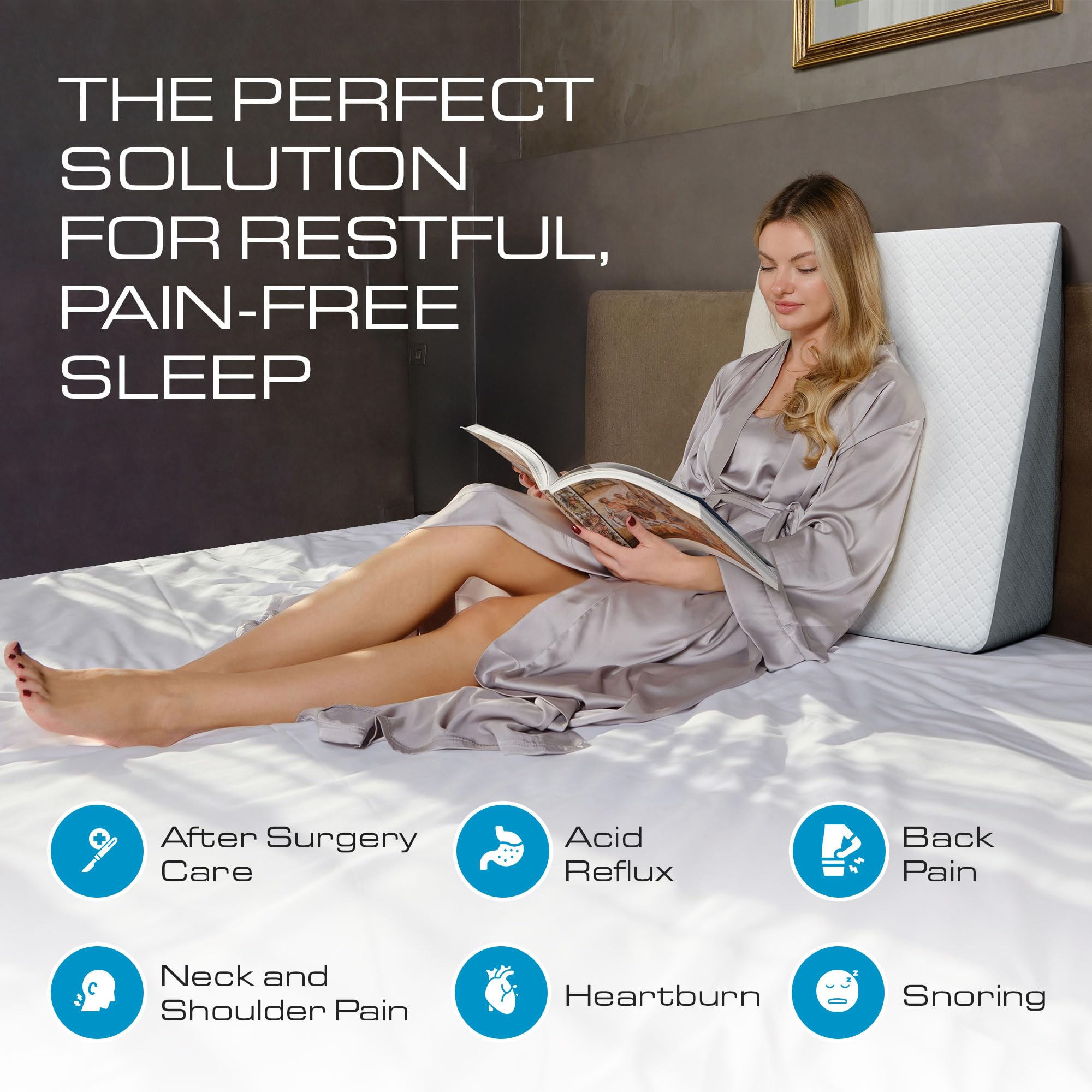 Kӧlbs Bed Wedge Pillow with Memory Foam Top | Stylish Chic Jacquard Cover | Wedge Pillow for Sleeping and Acid Reflux, Heartburn, and GERD Pillow – Snoring Pillow
