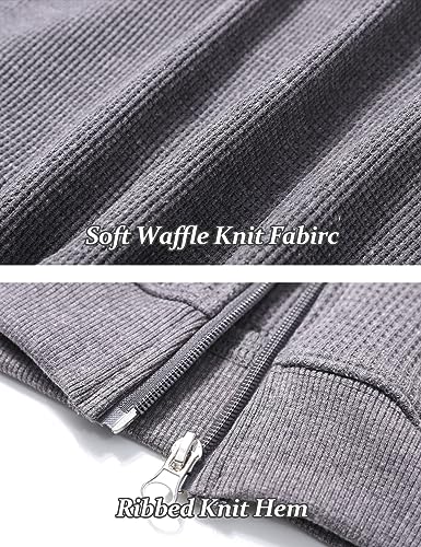 Flygo Women's Waffle Knit Hoodie Cropped Zip Up Hooded Sweatshirts Jacket with Kanga Pocket(Darkgrey-S)