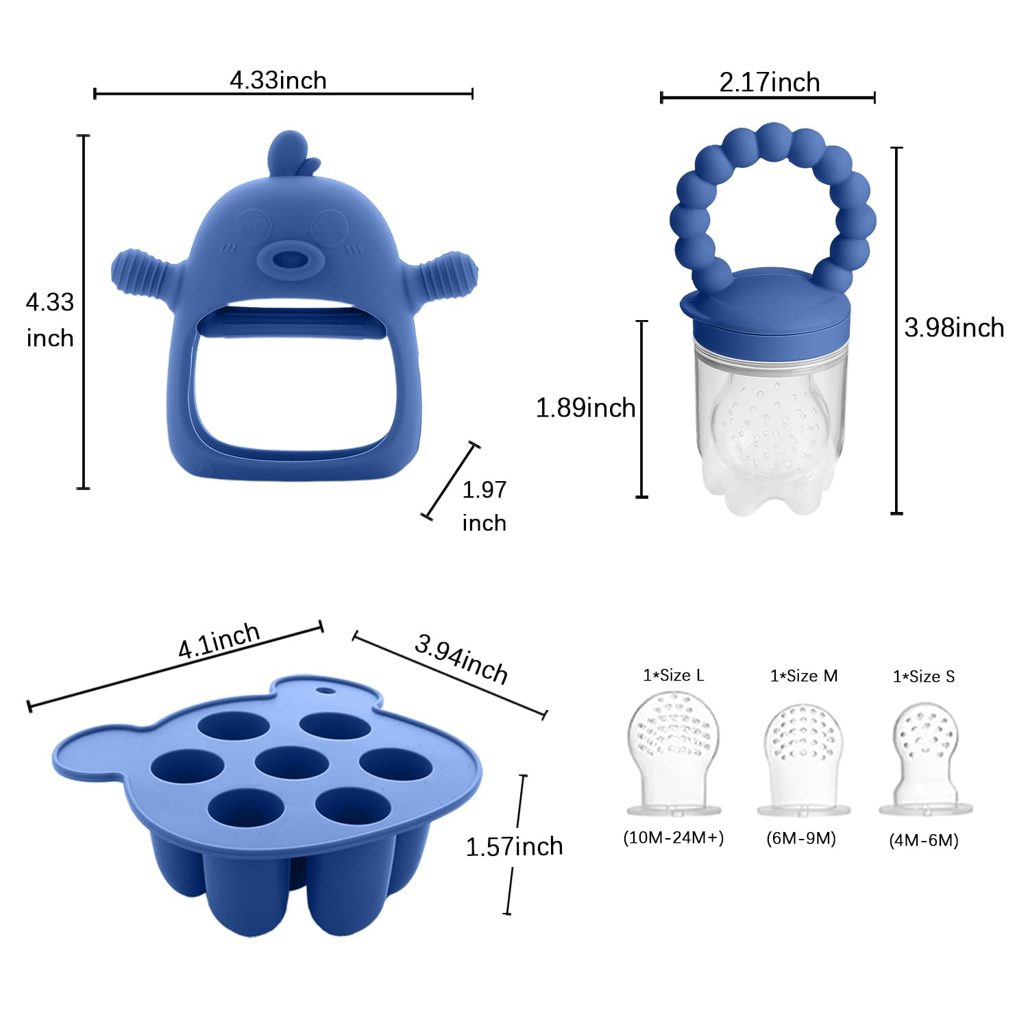 Baby Fruit Feeder Pacifier - 3 Pack | 1 Baby Food Feeder & 1 Baby Teether & 1 Baby Popsicle Molds | Breastmilk Popsicle molds | Teething Toys | Mesh Baby Feeder | Baby Feeding Set | Bebes (Steel Blue)
