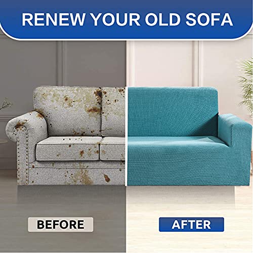 TVPFM Jacquard Furniture Protector, 2 Seater 3 Seater Elastic Bottom Sofa Cover Soft Stretch Sofa Slipcover for Living Room Pets Cat Dog-Blue B-4 Seater