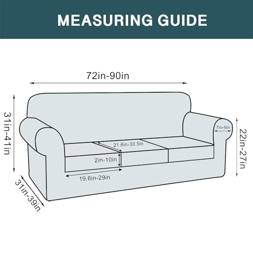 FantasDecor 4 Piece Sofa Velvet Couch Covers for 3 Cushion Stretch Slipcover with Individual Seat Cushion Elastic Furniture Protector for Pets, Machine Washable (Sofa,Stone Blue)