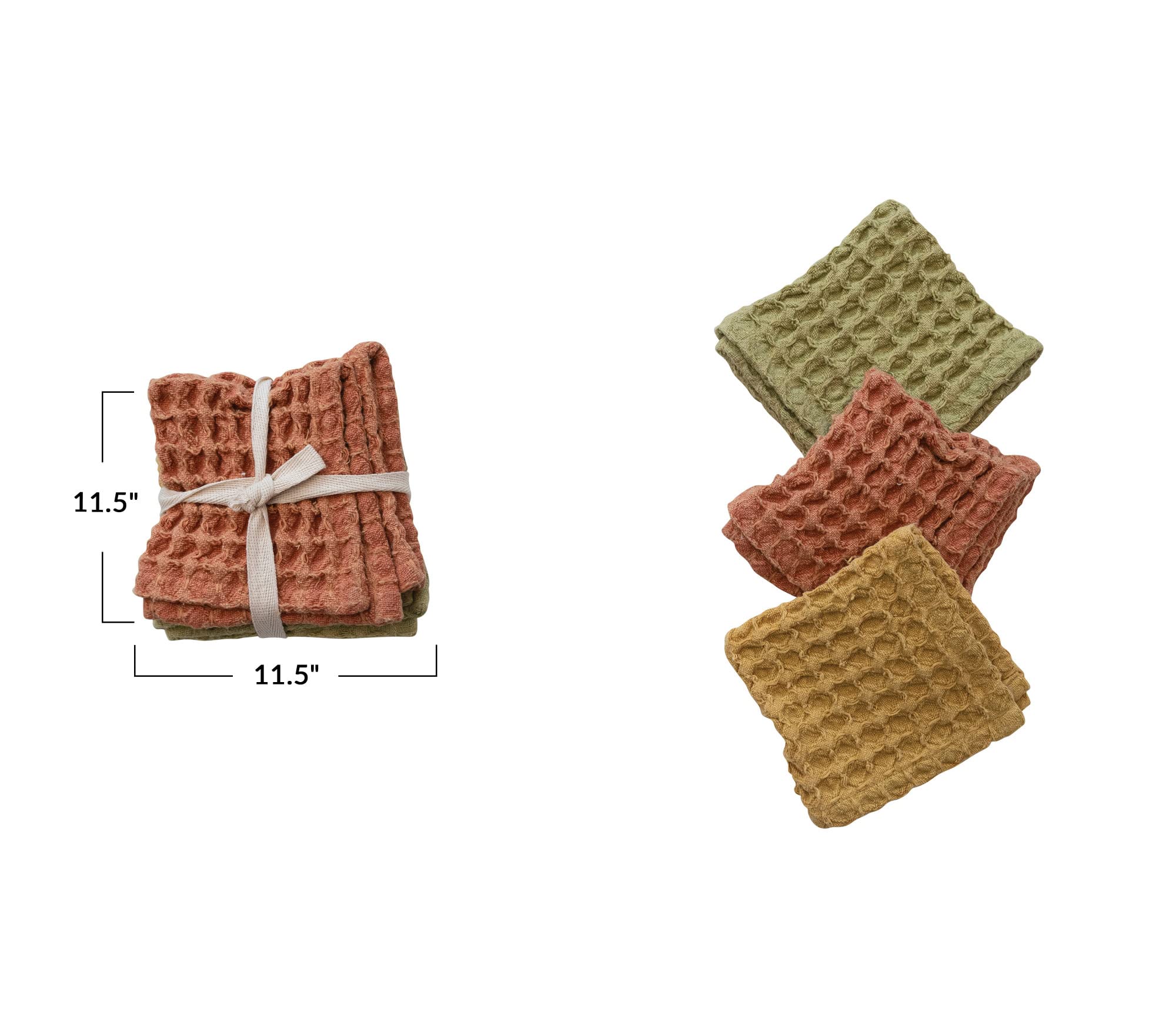 Creative Co-Op 11-1/2' Square Stonewashed Cotton Waffle Weave Dish Towel, 3 Colors, Set of 3