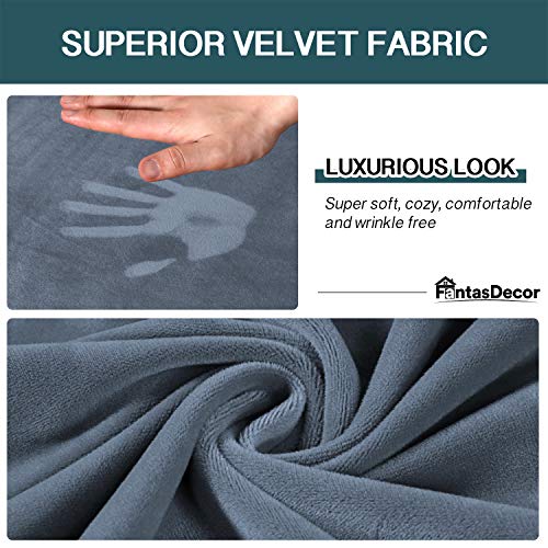 FantasDecor 4 Piece Sofa Velvet Couch Covers for 3 Cushion Stretch Slipcover with Individual Seat Cushion Elastic Furniture Protector for Pets, Machine Washable (Sofa,Stone Blue)