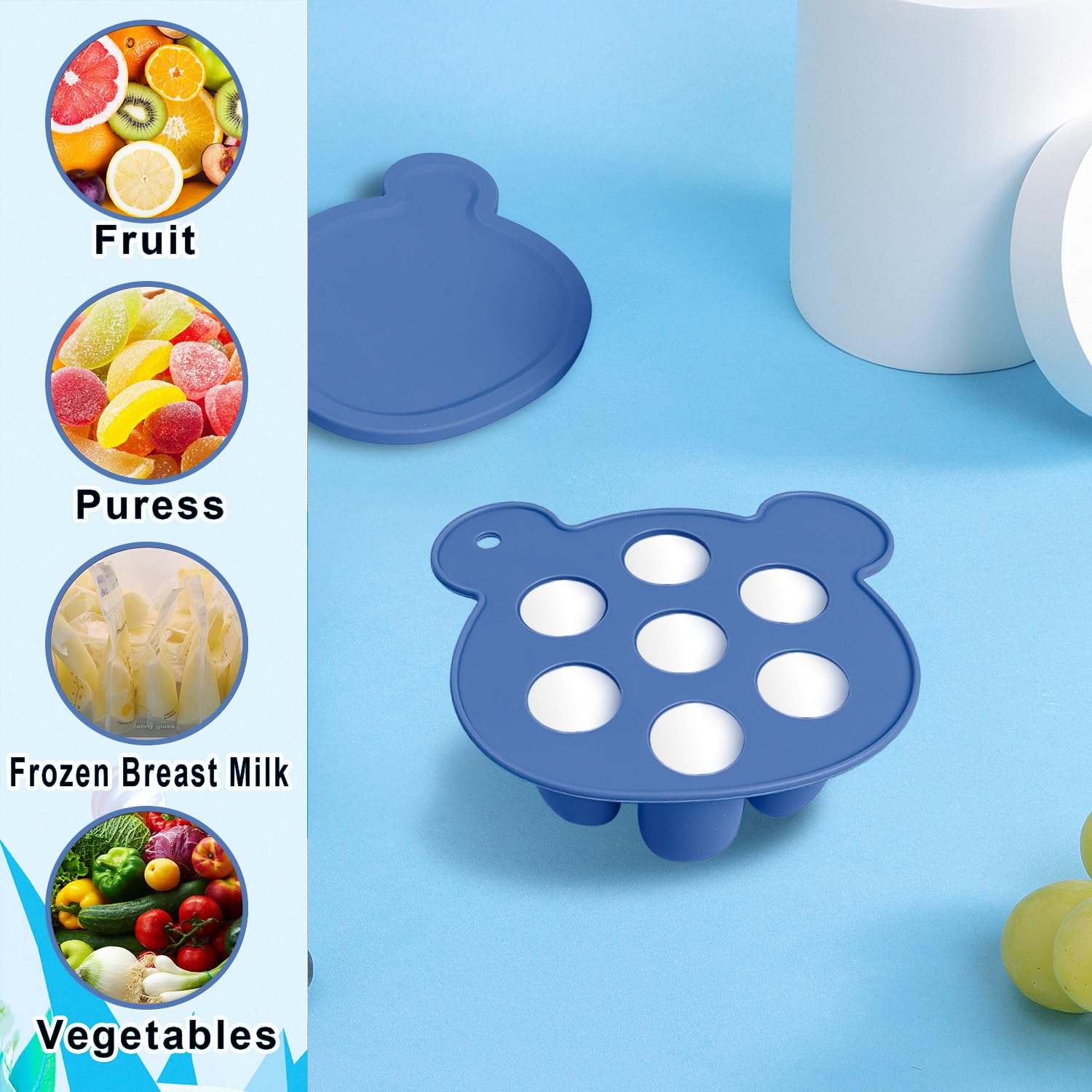 Baby Fruit Feeder Pacifier - 3 Pack | 1 Baby Food Feeder & 1 Baby Teether & 1 Baby Popsicle Molds | Breastmilk Popsicle molds | Teething Toys | Mesh Baby Feeder | Baby Feeding Set | Bebes (Steel Blue)