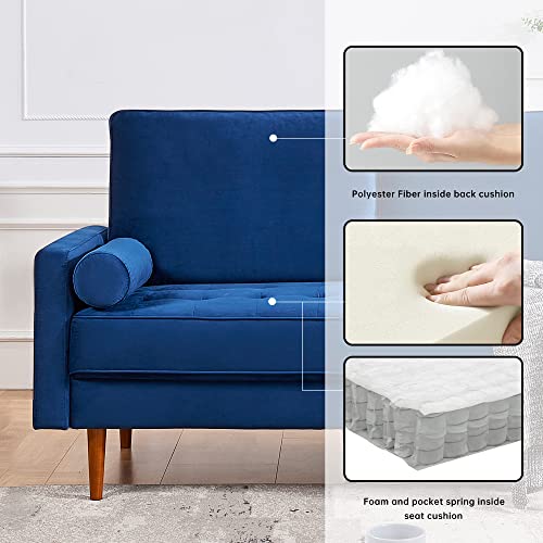 HomePop 3 Seater Velvet Sofa, Modern Couches for Living Room,Small Spaces, Dorm, Apartment, Blue