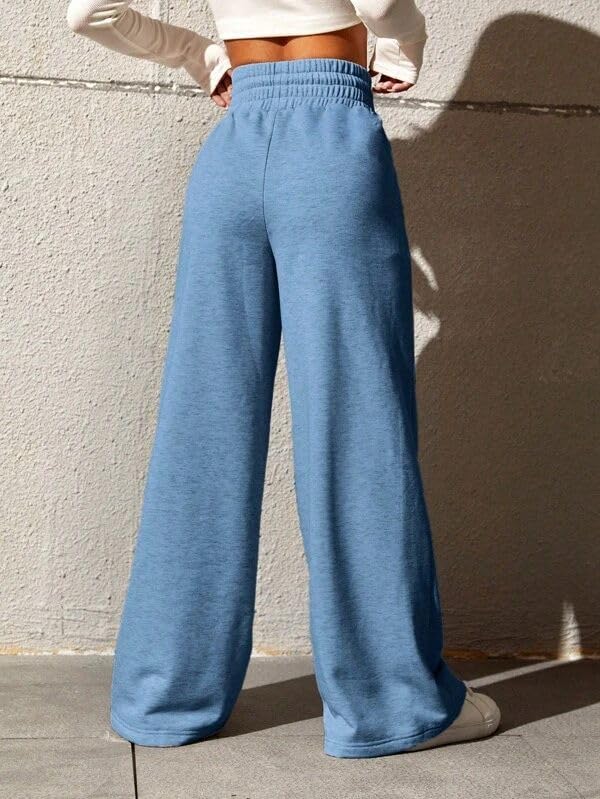 MISSACTIVER Women Casual High Waist Elastic Drawstring Baggy Sweatpants Workout Athletic Patchwork Wide Leg Joggers Pants Blue