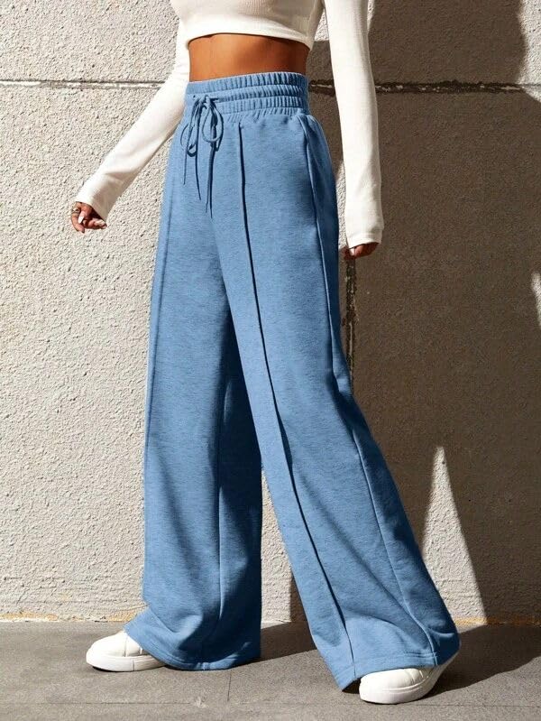 MISSACTIVER Women Casual High Waist Elastic Drawstring Baggy Sweatpants Workout Athletic Patchwork Wide Leg Joggers Pants Blue