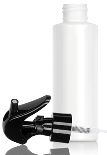 JUVITUS 4 oz / 120 ml White Refillable Plastic Cylinder Squeeze Bottle with Black Trigger Sprayer - 12 PACK