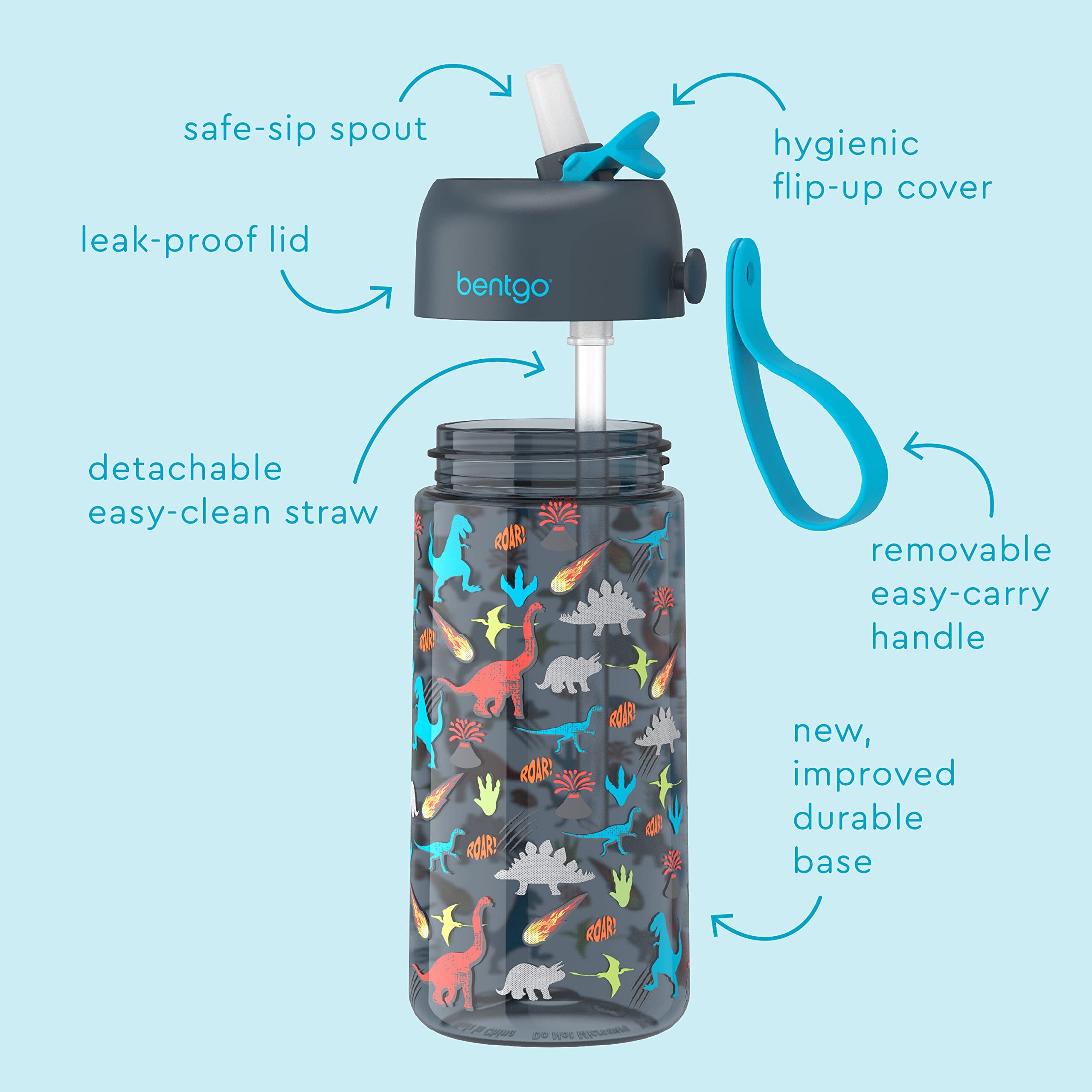 Bentgo® Kids Lunch Bag Set Water Bottle - New & Improved 2023 (Dinosaur)