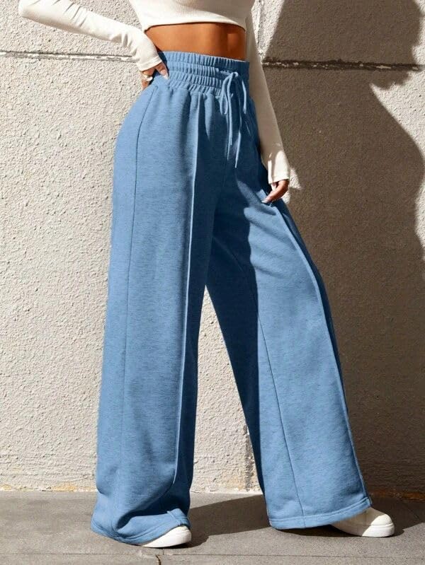 MISSACTIVER Women Casual High Waist Elastic Drawstring Baggy Sweatpants Workout Athletic Patchwork Wide Leg Joggers Pants Blue