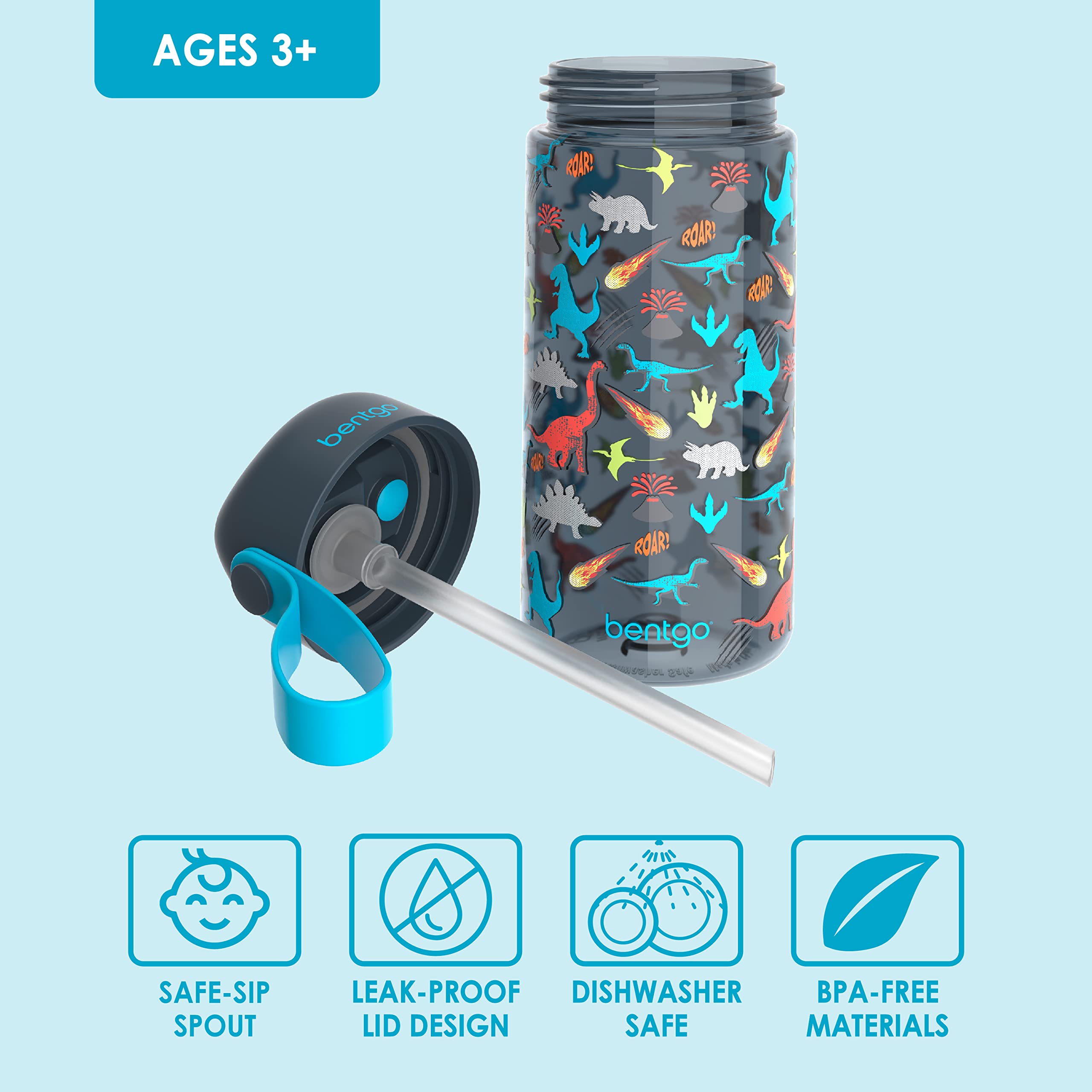 Bentgo® Kids Lunch Bag Set Water Bottle - New & Improved 2023 (Dinosaur)