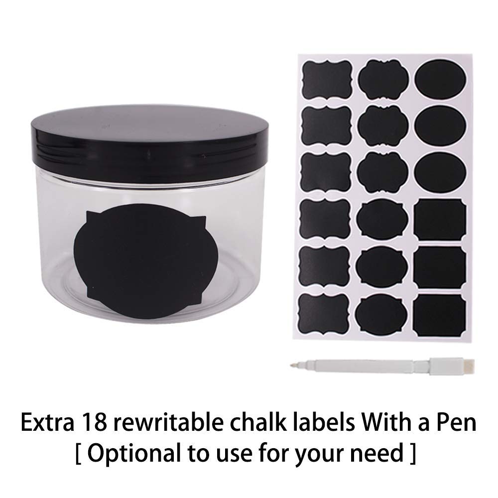 zmybcpack 12 Pack 8 OZ Clear Plastic Jars With Black Lids, A Spatula, A Pen & Labels - BPA Free PET Container for Cosmetics, Cream, Bathroom, Kitchen & Travel Plastic Slime Storage Jars