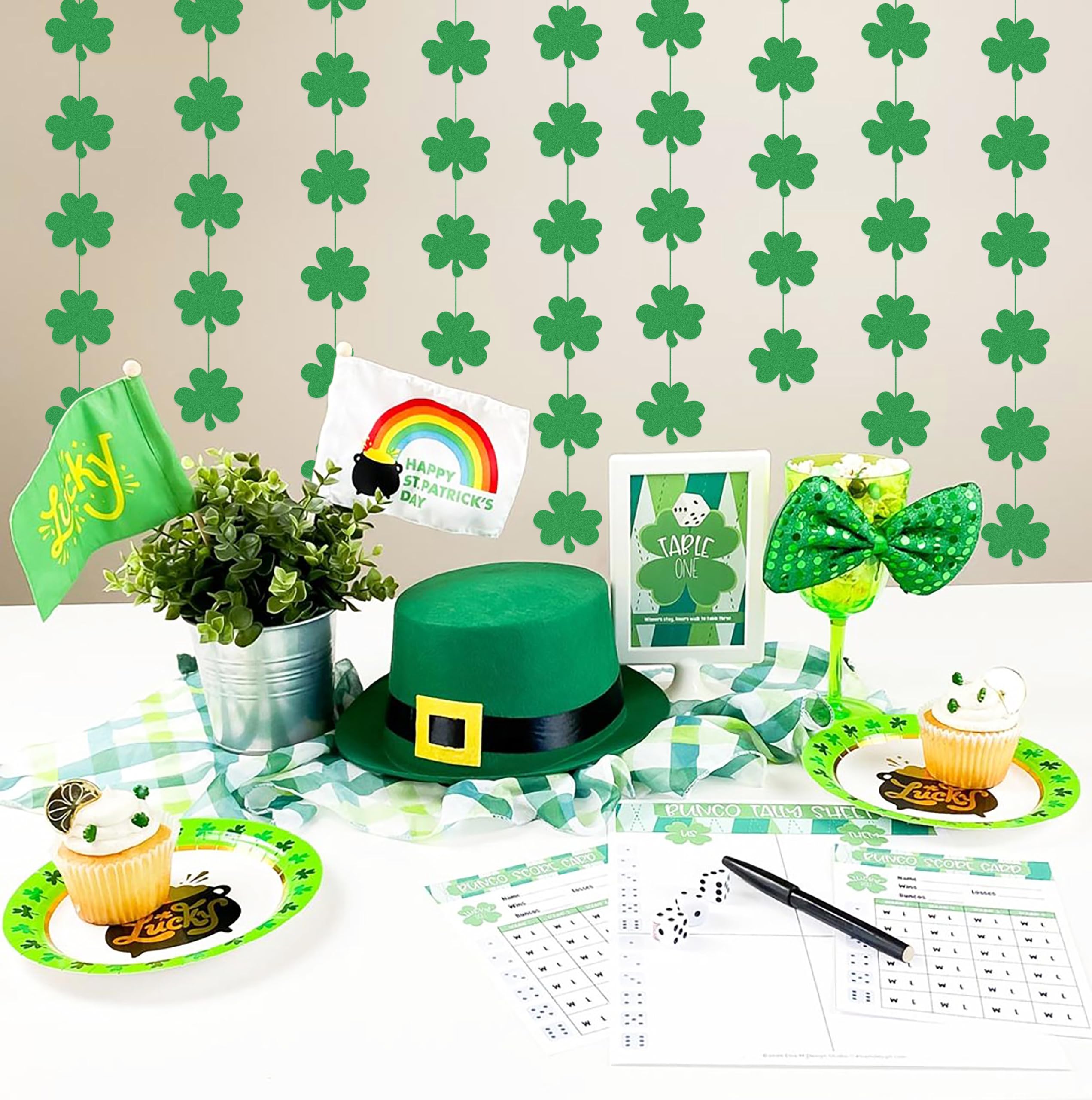 jollylife 12PCS St. Patrick’s Day Shamrock Decorations - Lucky Irish Party Hanging Ornaments Garland Cutouts